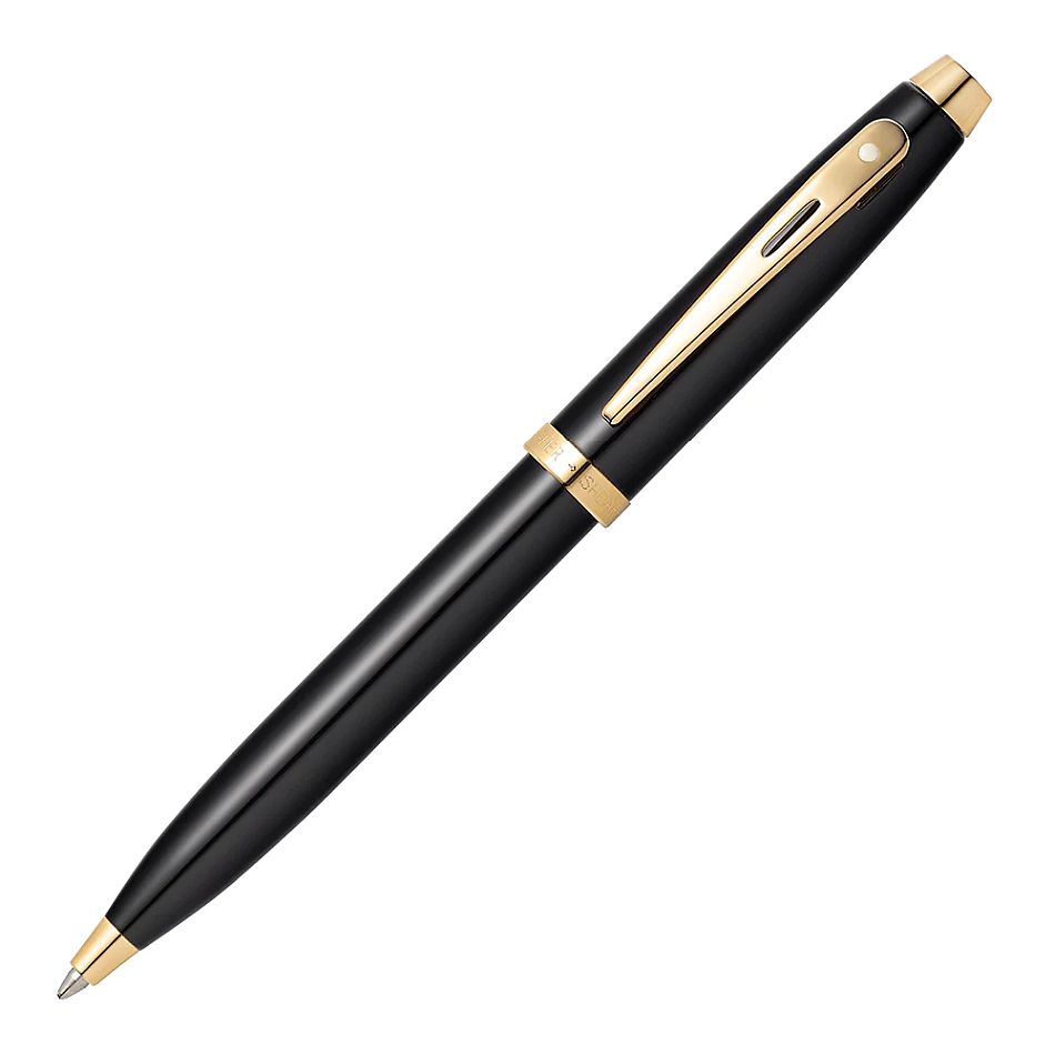 Sheaffer 100 Fountain Pen - Glossy Black with Gold Trim | Pure Pens